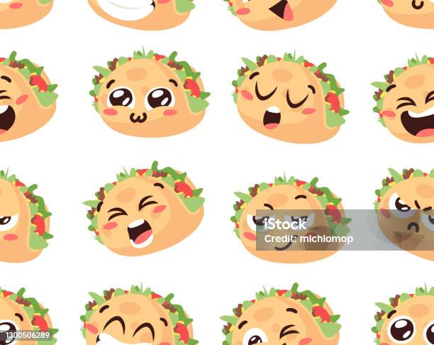 Hand Drawn Cartoon Illustration Tacos Emoji Fast Food Vector Drawing