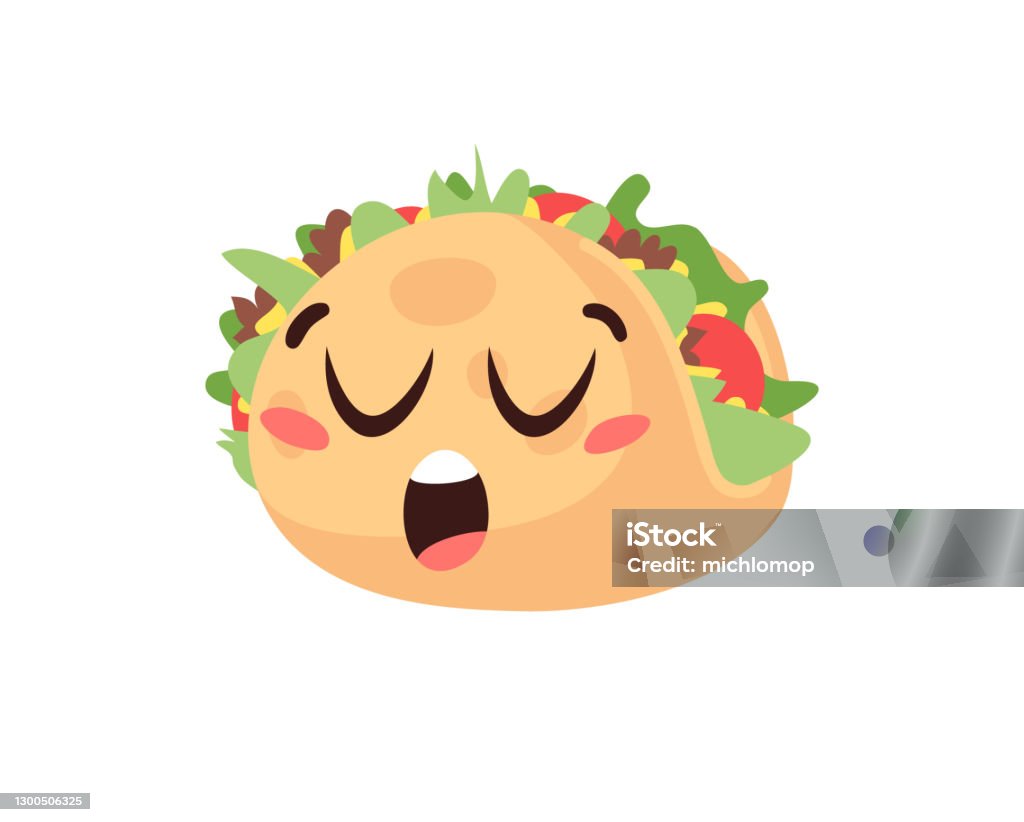 Hand Drawn Cartoon Illustration Tacos Emoji Fast Food Vector Drawing
