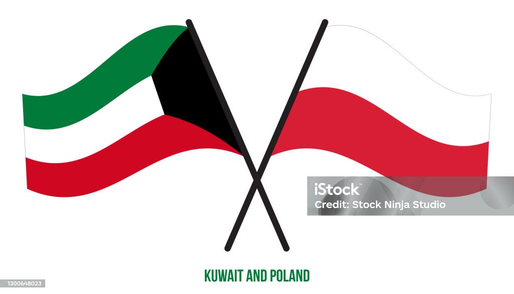 Vetores De Bandeiras Do Kuwait E Da Polônia Cruzadas E Agitando Estilo