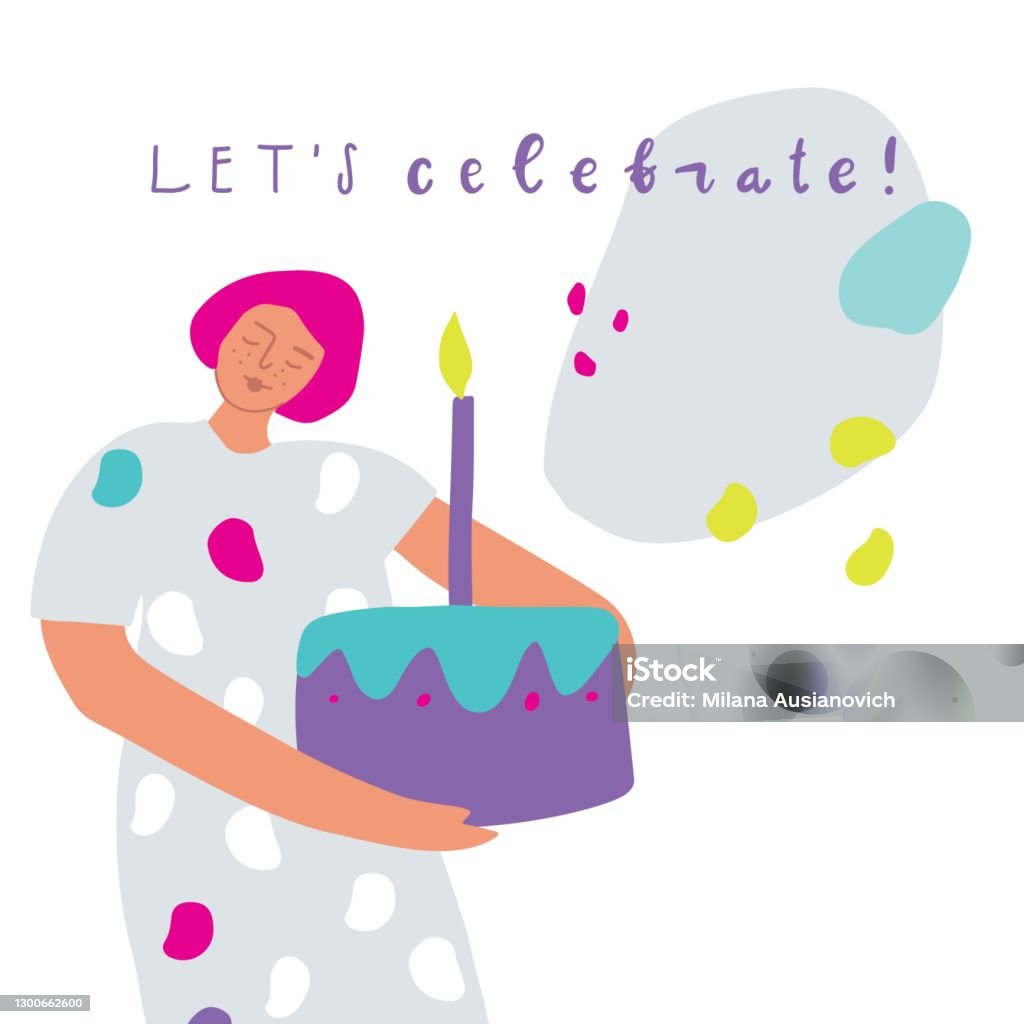 Desain Kartu Ucapan Perayaan Ulang Tahun Gadis Dengan Kue Meriah Teks