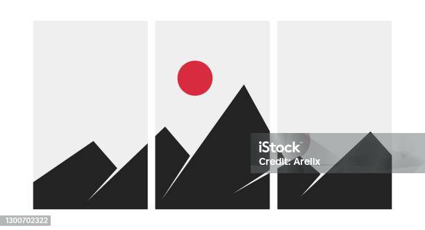 Kolase Lanskap Pegunungan Minimal Poster Abstrak Gaya Jepang Wallpaper