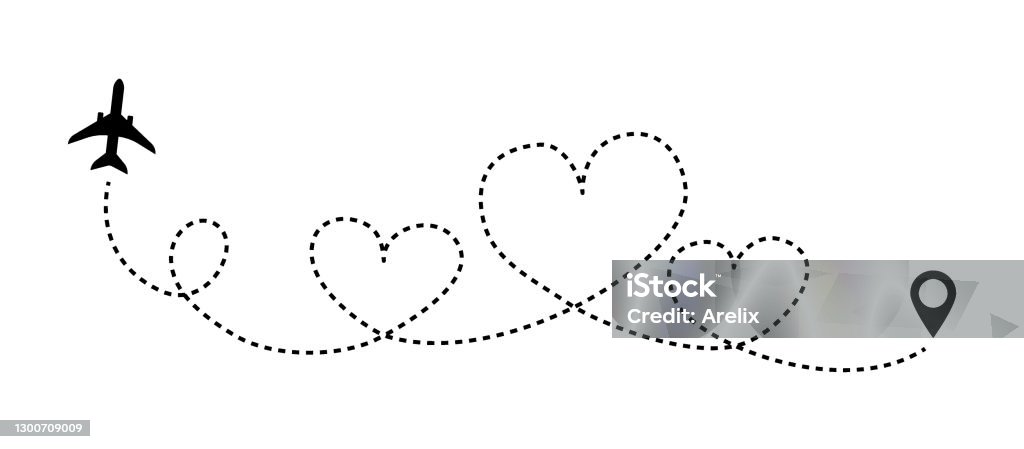 Love Line Airplane Dotted Route Romantic Heart Dashed Trace Path Air