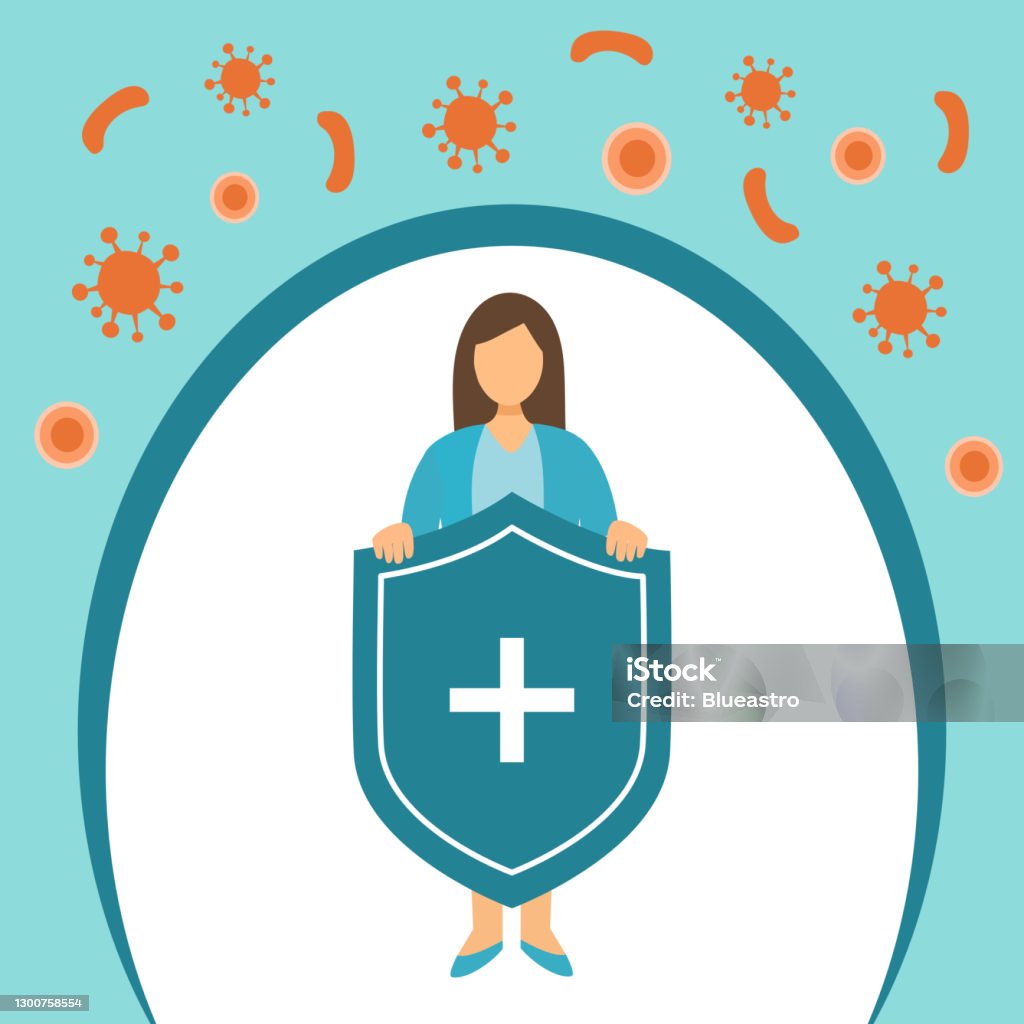 Vetores De Mulher Segurando O Logotipo Do Sistema Imunológico Para