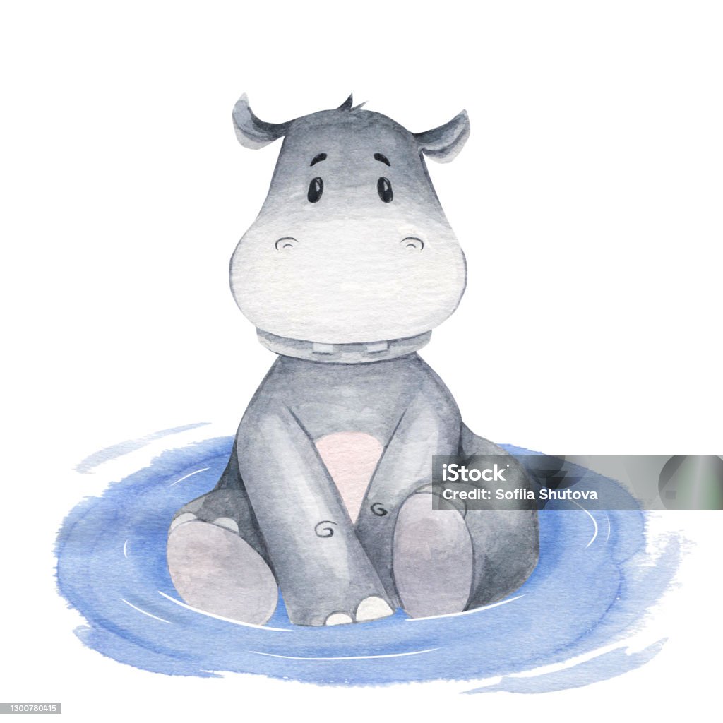 Kuda Nil Lucu Duduk Di Kolam Ilustrasi Cat Air Yang Digambar Tangan ... Kuda Nil Lucu Duduk Di Kolam Ilustrasi Cat Air Yang Digambar Tangan ...