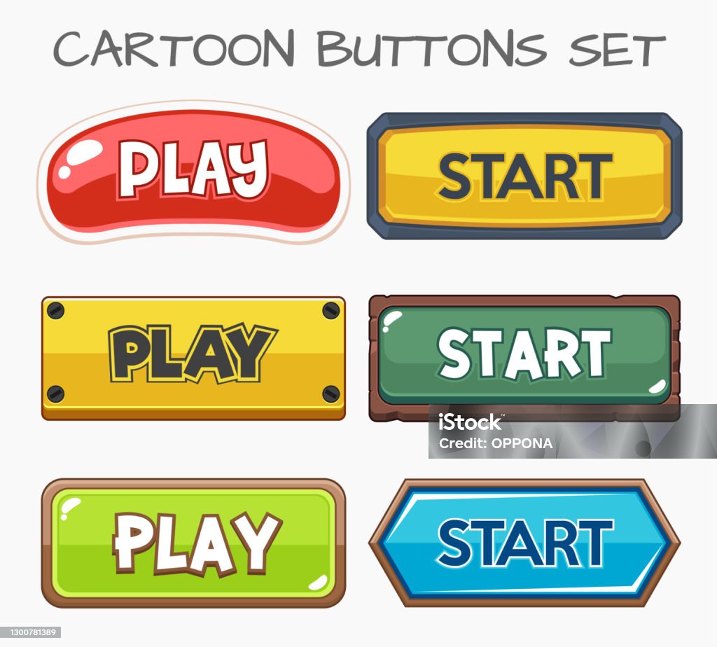 Cartoon Button Set Game Pack Gui Element For Mobile Gamecartoon Buttons