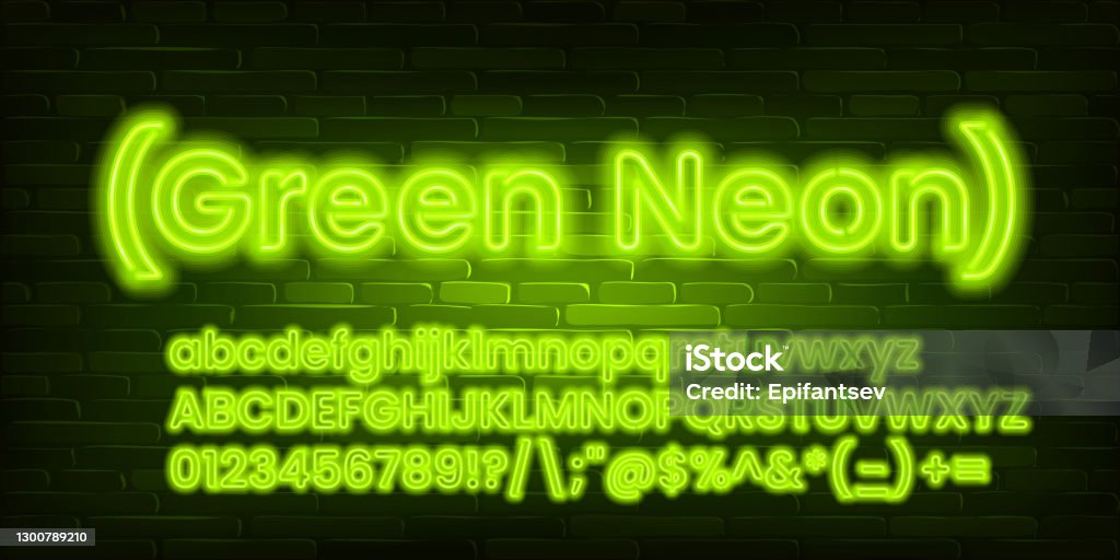 Font Alfabet Neon Hijau Neon Cahaya Huruf Tebal Angka Dan Simbol Huruf