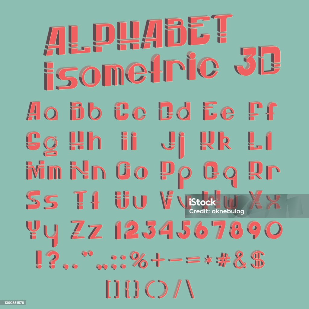 Font 3d Isometrik Vektor Kumpulan Huruf Warna Angka Dan Tanda Baca