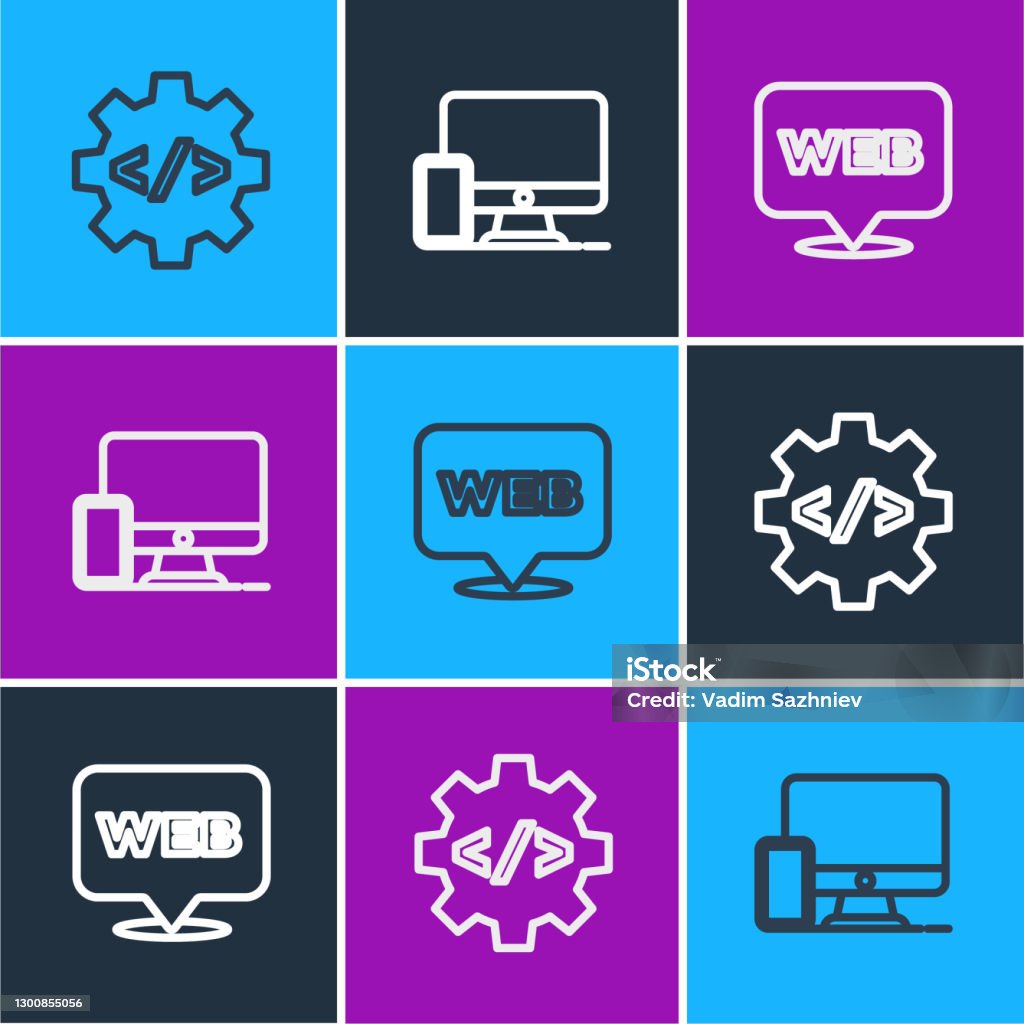 Vetores De Definir Linha Desenvolvimento Frontend Web E Design Gráfico