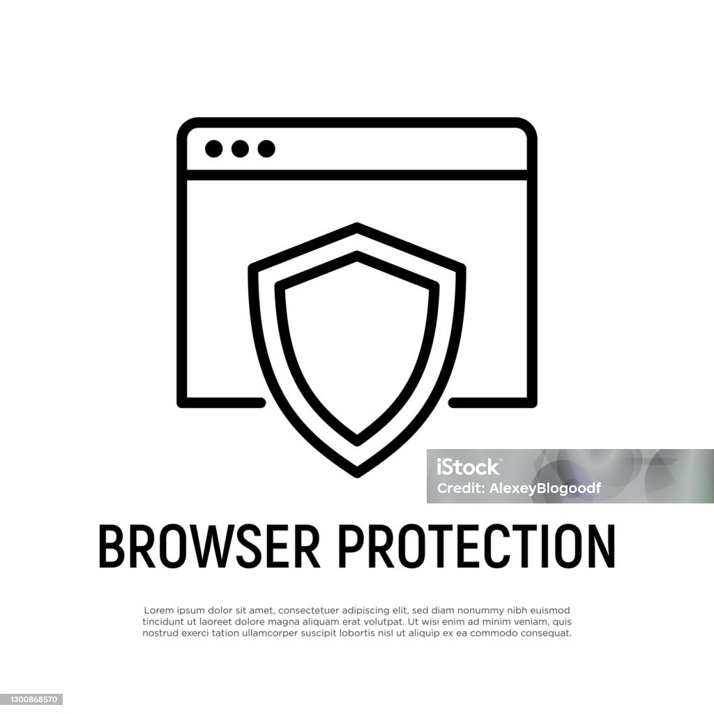 Web Browser Protection Thin Line Icon Shield On Web Page Vector