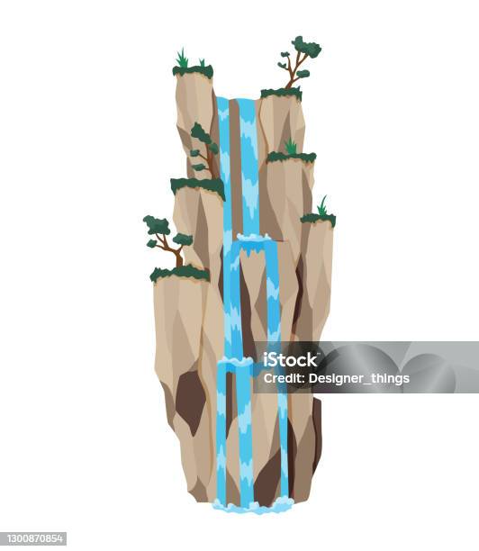 Chute Deau De Cascade De Fleuve De Dessin Animé Paysage Avec Des