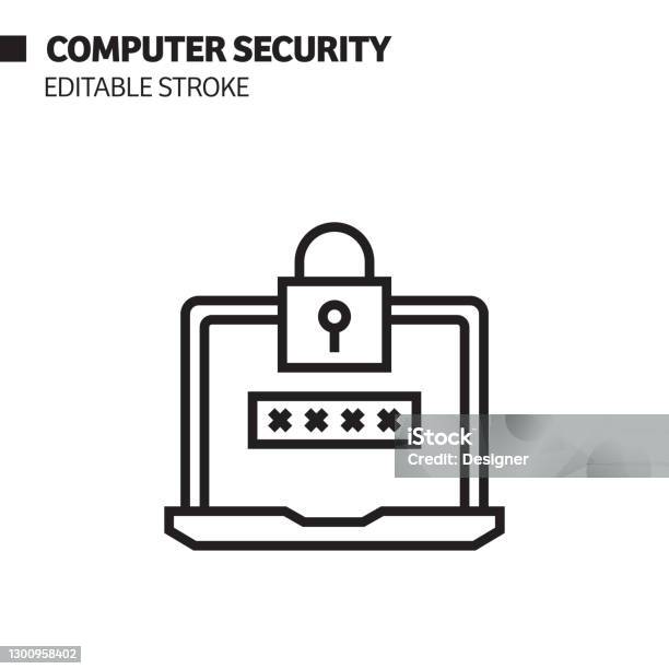 Icône De Ligne De Sécurité Dordinateur Illustration De Symbole