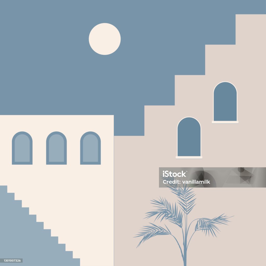 Old City Minimalist Boho Illustration Boho Summer Old City With Stairs