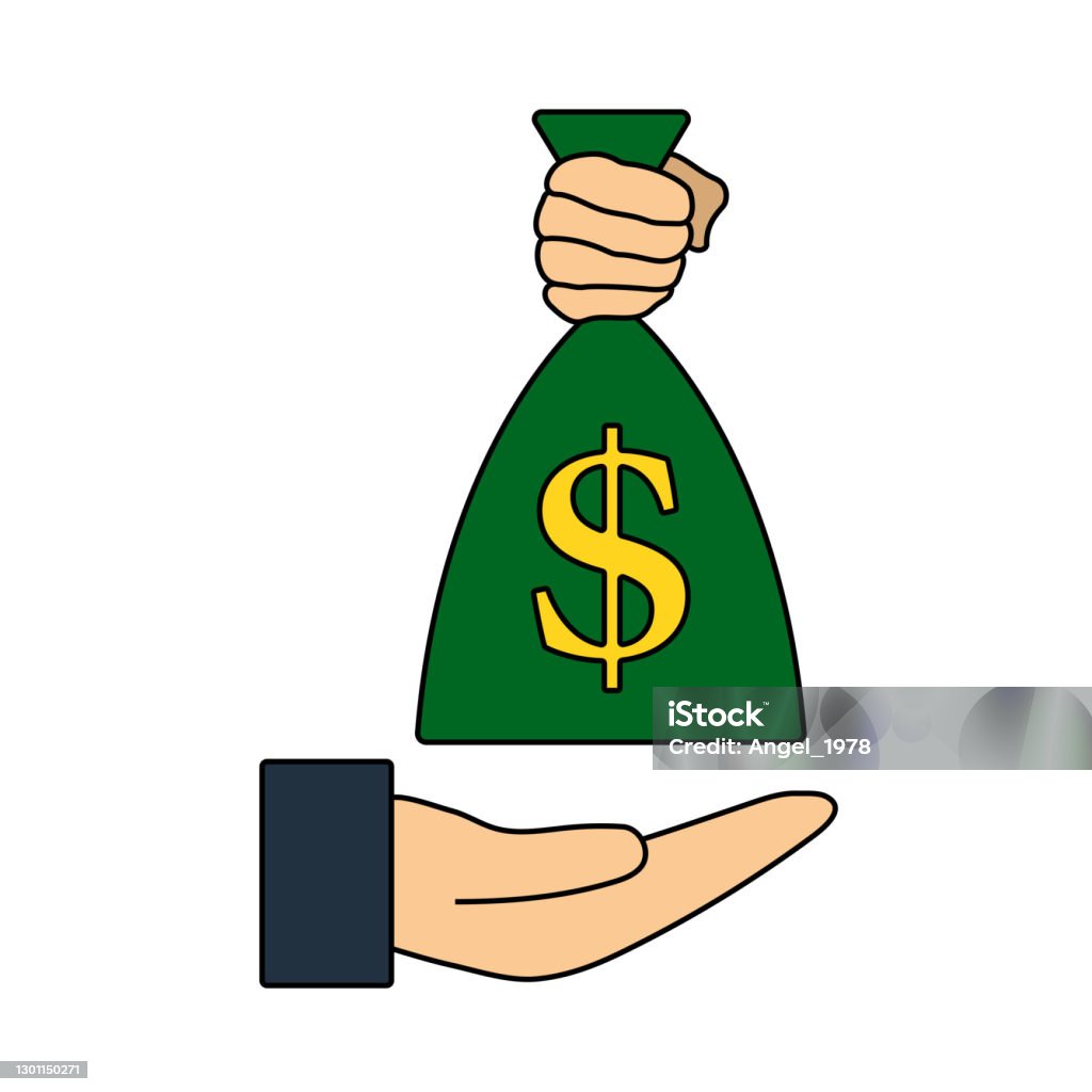 Ilustración De Mano Sosteniendo El Icono De La Bolsa De Dinero Y Más
