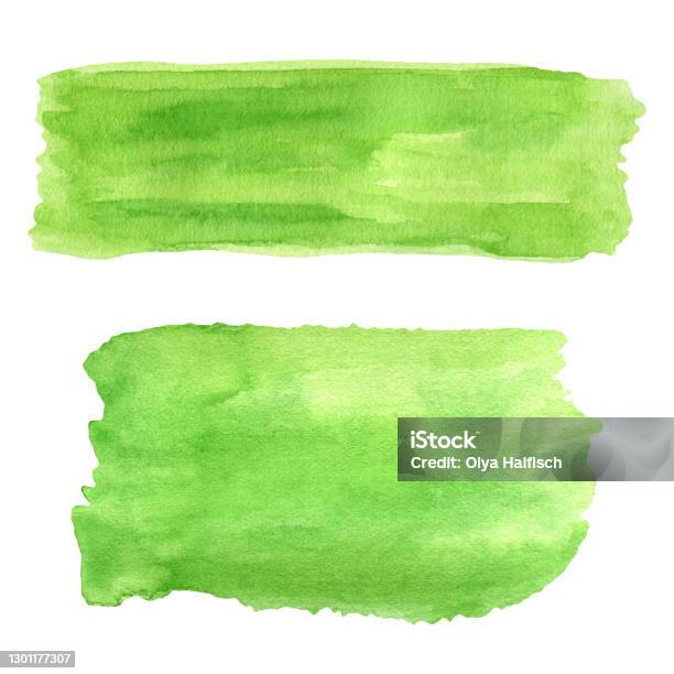 Jeu De Coups De Pinceau Vert Aquarelle Frottis Peints À La Main De