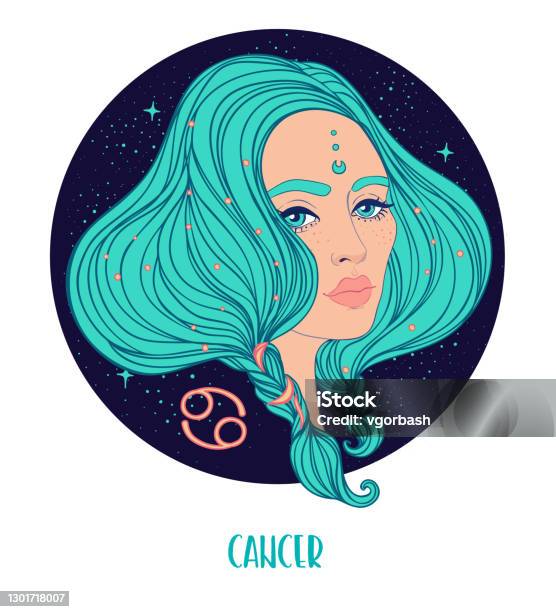 Illustration Of Cancer Astrological Sign As A Beautiful Girl Stock