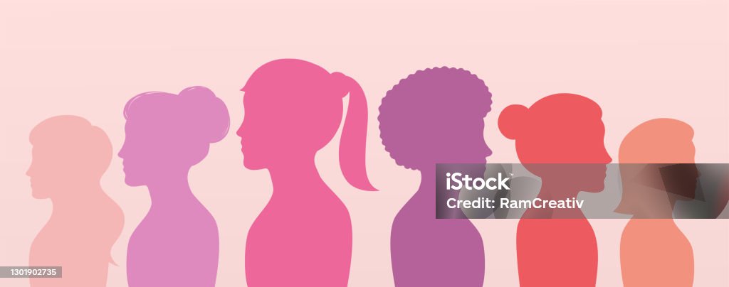 Silhouette Profile Group Of Women Side View Multicultural Society