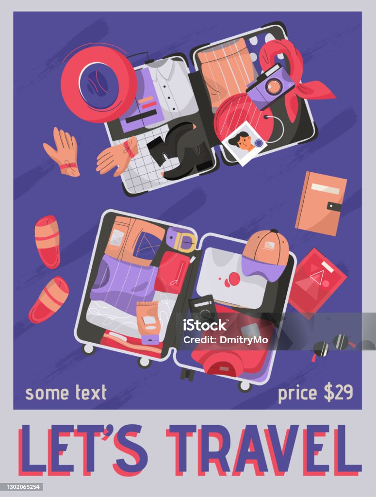 Vector Poster Of Lets Travel Concept Stock Illustration Download