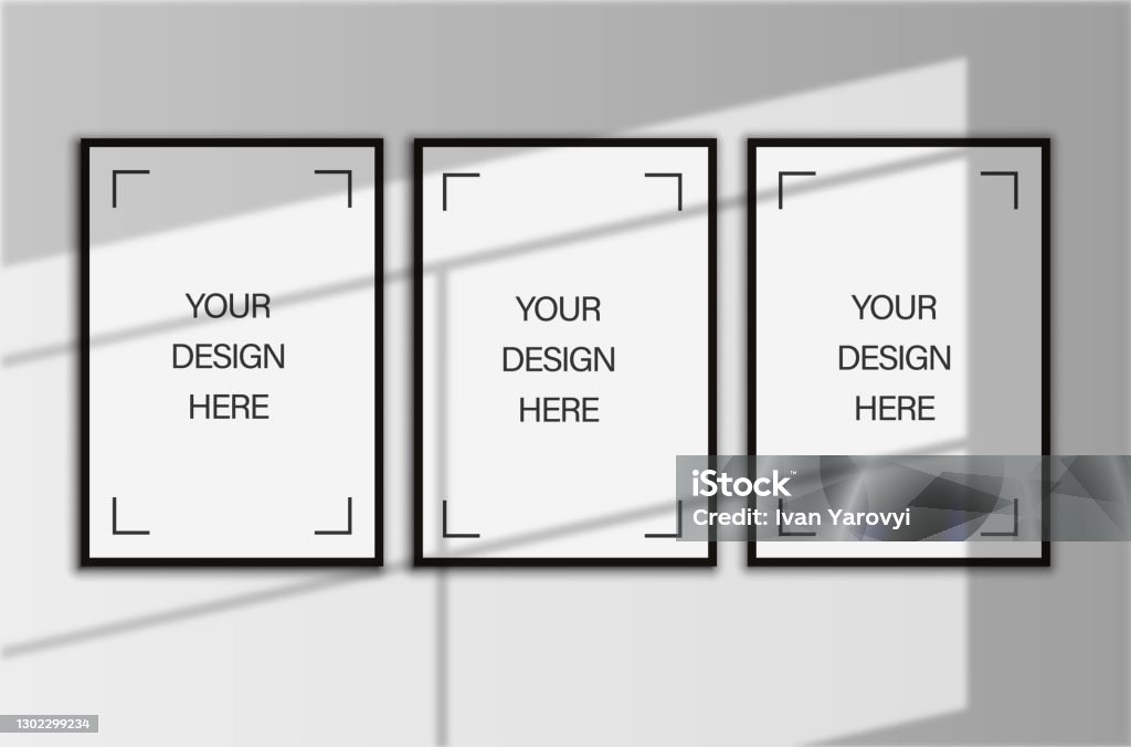 Poster Kosong Putih Dengan Efek Overlay Bingkai Dan Bayangan Mockup