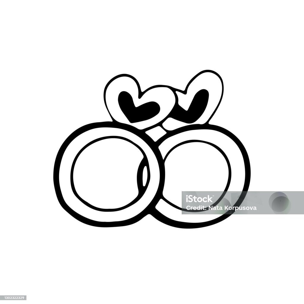 Boucles De Mariage Avec Des Coeurs Contour De Doodle De Dessin De Main