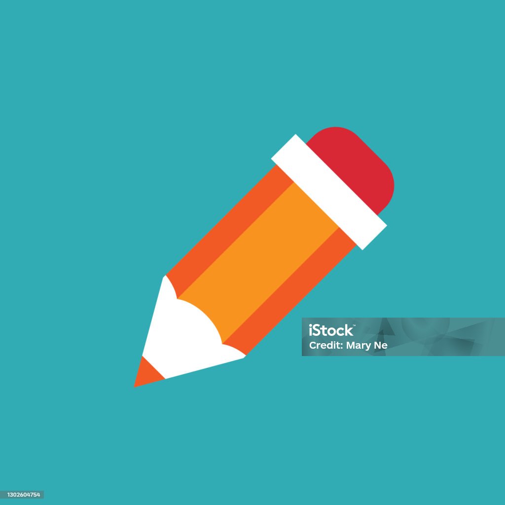 Pensil Geometris Merah Terisolasi Dengan Warna Biru Ikon Garis Datar