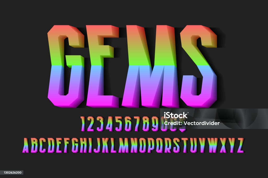 Permata Volumetrik Prismatic Iridescent Alphabet Dengan Angka Dan Tanda