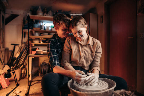 Free Stock Photo of Young couples making pottery together | Download ...