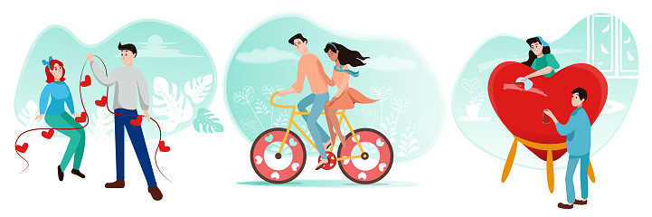 Ensemble Des Couples Affectueux Dans Le Modèle De Dessin Animé Se