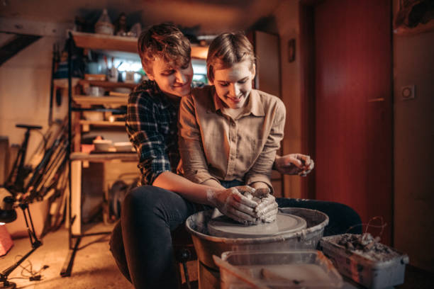 Free Stock Photo of Young couples making pottery together | Download ...