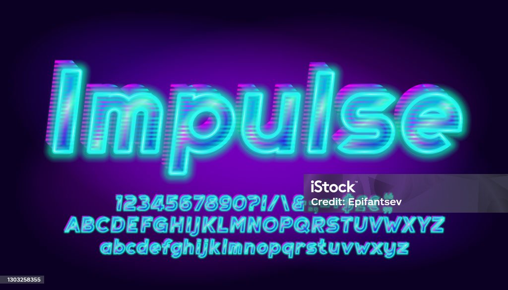 Font Alfabet Impuls Efek 3d Huruf Cerah Angka Dan Tanda Baca Huruf