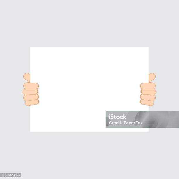 Hands Holding Blank Placard Flat Vector Illustration Stock Illustration
