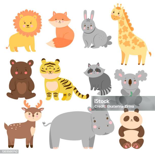 Ensemble Des Animaux Mignons Dans Le Modèle De Dessin Animé Disolement