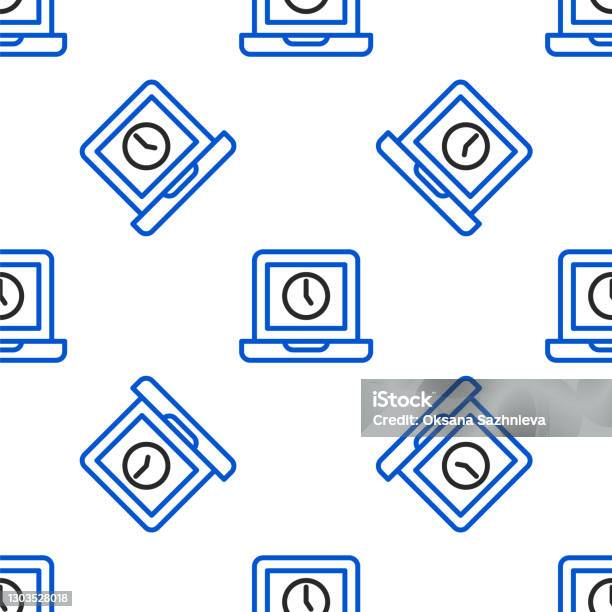 Vetores De O Ícone De Tempo Do Laptop De Linha Isolou O Padrão Perfeito