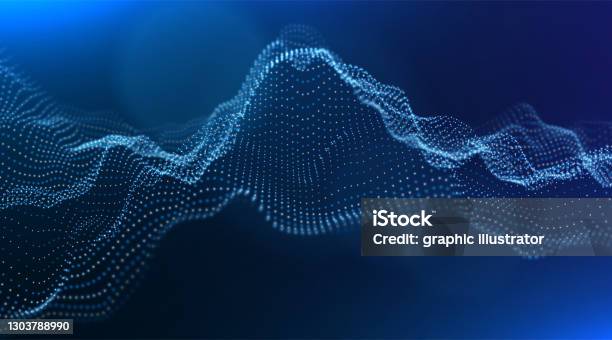 Gelombang Partikel Biru Dinamis Visualisasi Suara Abstrak Struktur