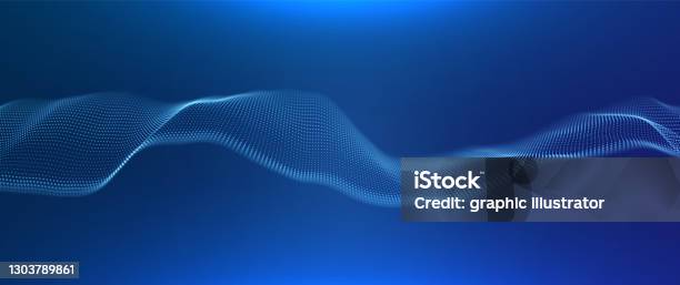 Gelombang Partikel Biru Dinamis Visualisasi Suara Abstrak Struktur