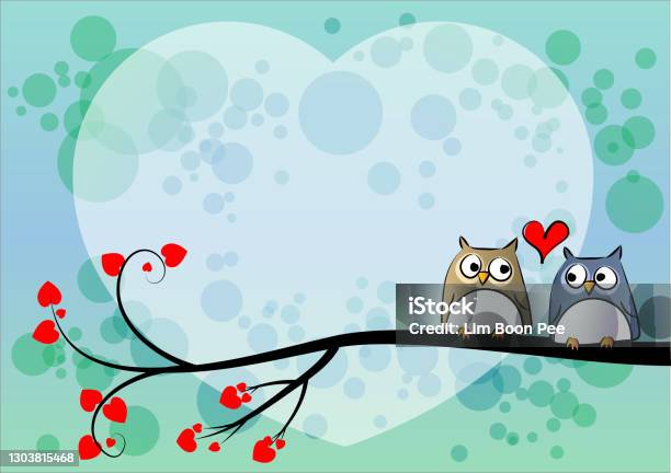 Ilustración De Owls De Dibujos Animados Vector Se Enamoran Feliz San