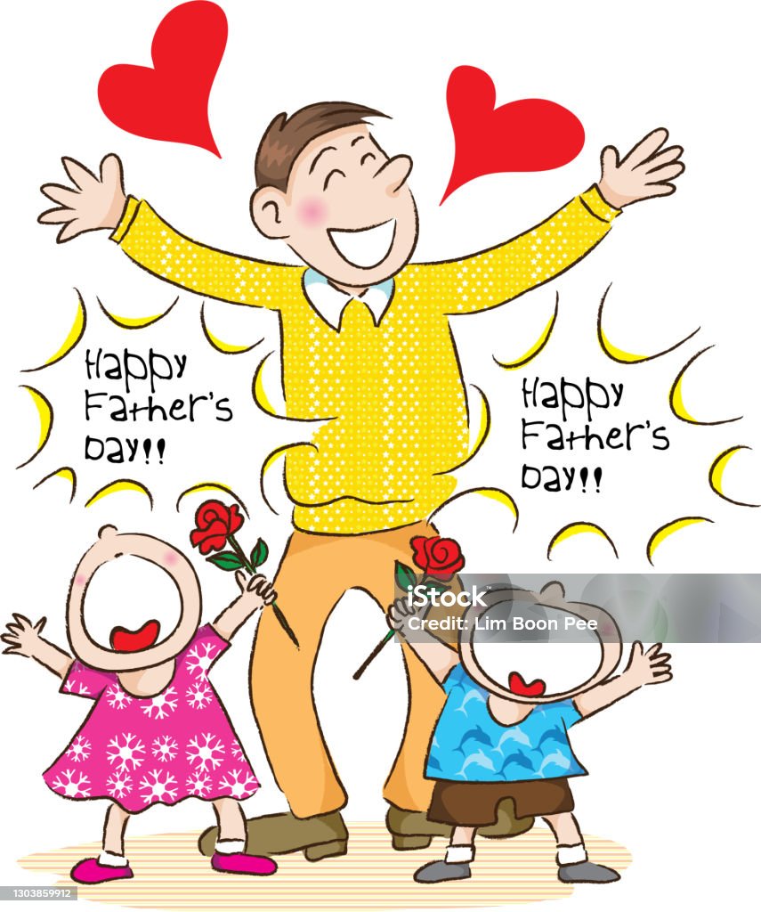 Ilustración De Vector De Dibujos Animados Niños Con Vector De Amor Tarjeta De Día Del Padre De