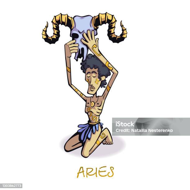 Aries Tanda Zodiak Pria Datar Kartun Vektor Ilustrasi Simbol Astrologi
