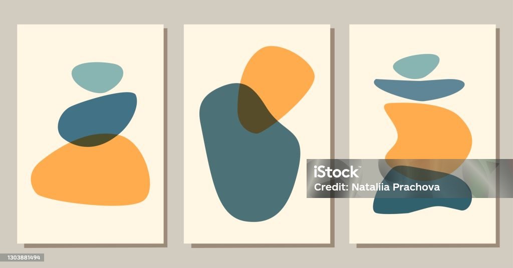Trendi Bentuk Abstrak Boho Poster Latar Belakang Modern Menetapkan