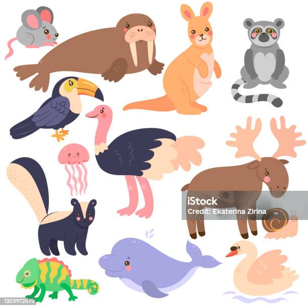 Ensemble Des Animaux Mignons Dans Le Modèle De Dessin Animé Disolement