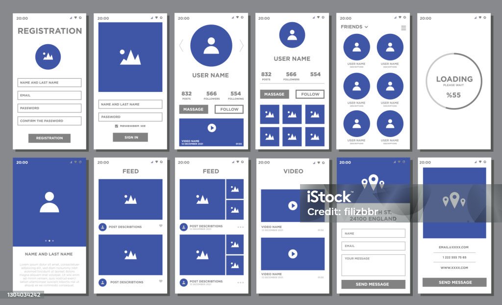 Set Of Ui Ux Gui Screens Social Network App Flat Design Template For Mobile Apps Stock
