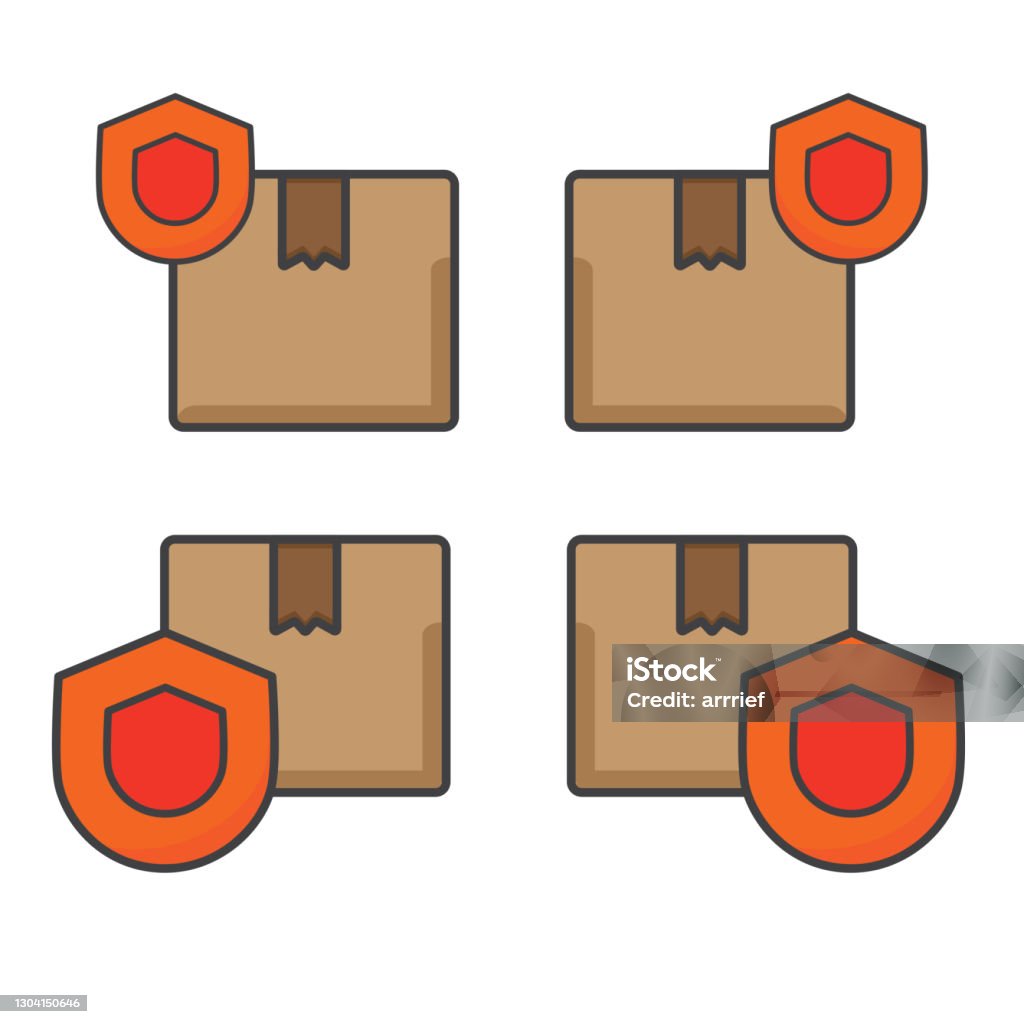 Icône De Boîte En Carton Carton Avec Illustration De Bouclier De