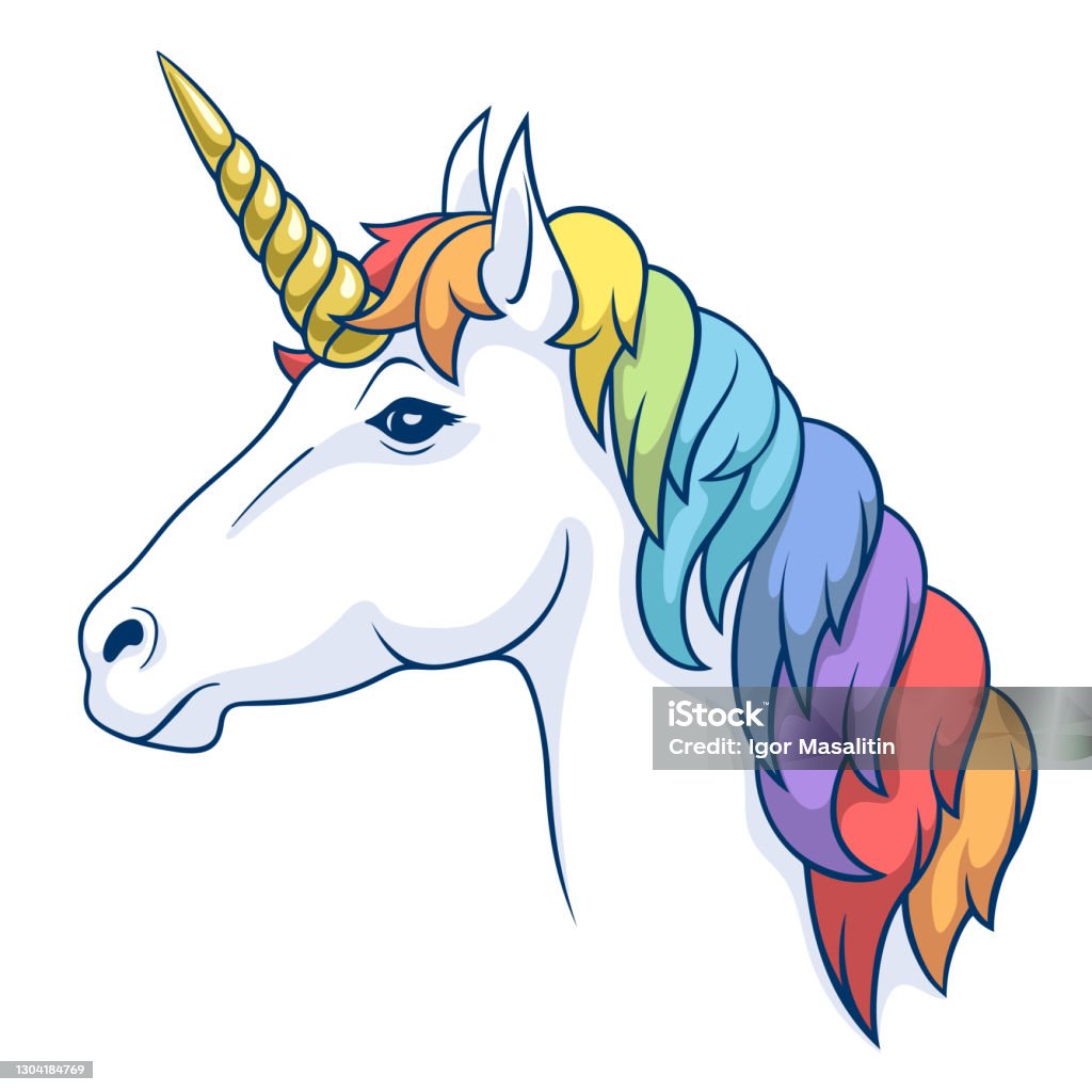 Unicorn Ajaib Kepala Unicorn Dengan Surai Pelangi Dan Tanduk Emas ... Unicorn Ajaib Kepala Unicorn Dengan Surai Pelangi Dan Tanduk Emas ...