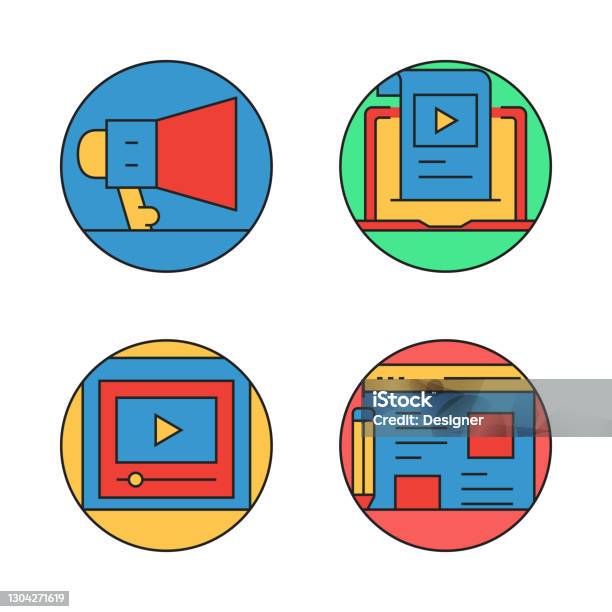 Icônes De Ligne Plate Liées Au Marketing Entrant Illustration