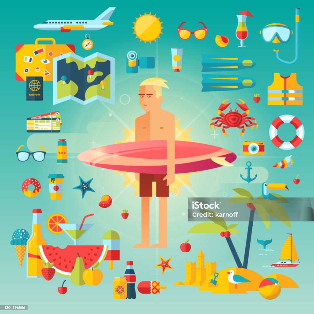 Icons Collection Set Of Planning A Summer Vacation Stock Illustration