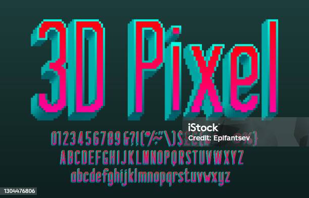 Font Alfabet Pixel 3d Huruf Sempit Digital Angka Dan Tanda Baca Huruf