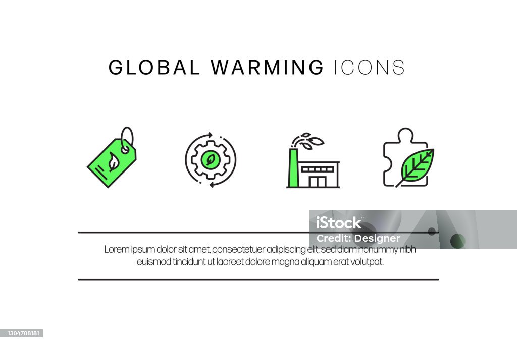 Icônes De Ligne Plate De Réchauffement Global Illustration De Symbole