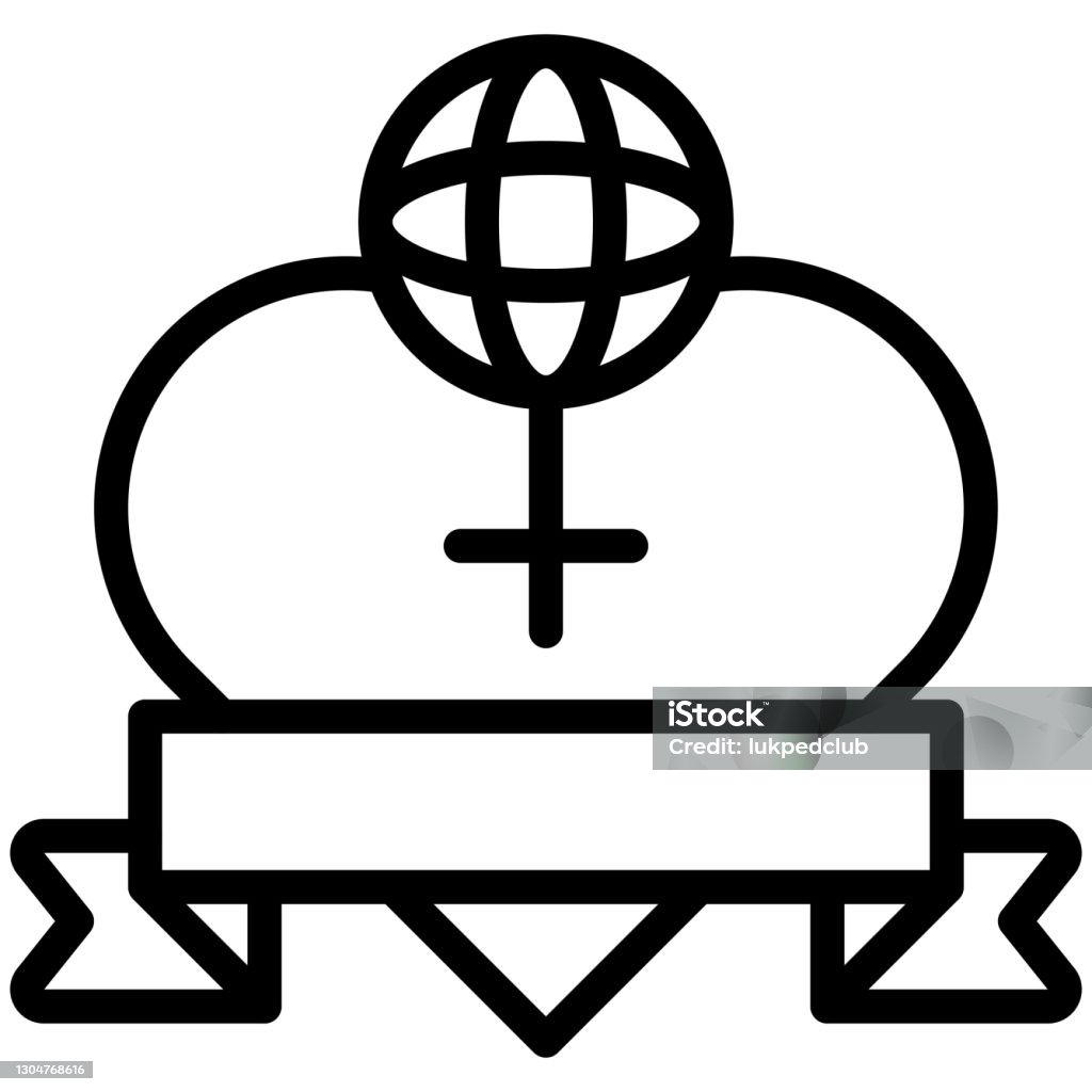 Heart With Ribbon And Female Gender Symbol Icon Stock Illustration