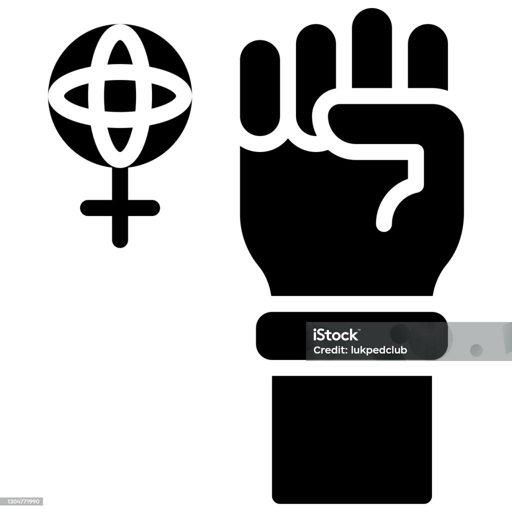 Raised Fist With Female Gender Symbol Icon Stock Illustration