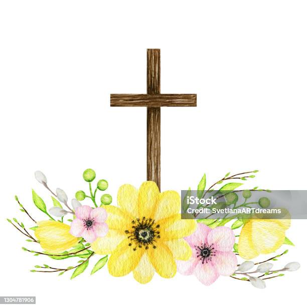 Croix Chrétienne En Bois Avec Des Fleurs Croix Florale Catholique