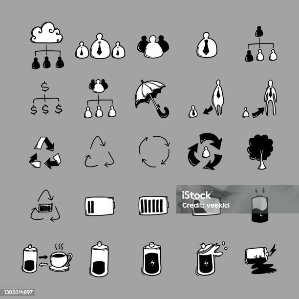 Ikon Doodle Vektor Bisnis Ditetapkan Gambar Ilustrasi Sketsa Garis